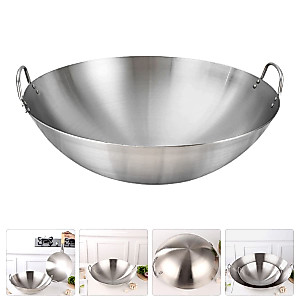 Alipis Camping Cooking Pot Stainless Steel Wok Round Bottom Outdoor Pot Woks Stir-fry Pans
