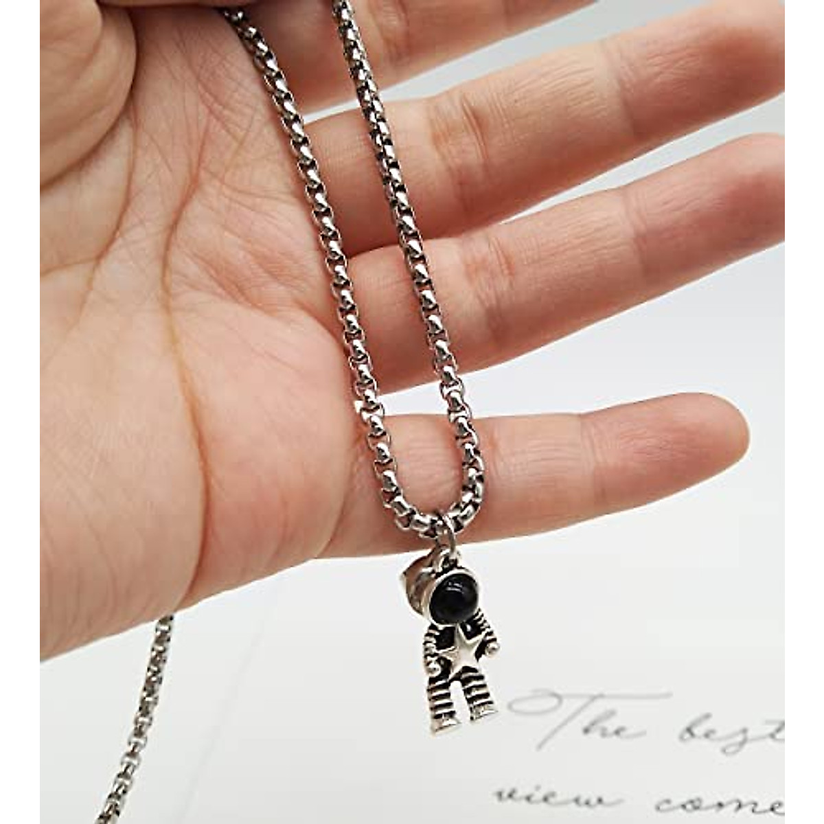 WAINIS 2 Pcs Stainless Steel Couples Necklaces Astronomy Spaceman Matching Couple Necklaces Valentine’s Day Gift for Him Her or Best Friends Jewelry