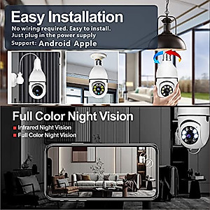 Light Bulb Camera,Security Cameras Wireless Outdoor 1080p Color Night,Lightbulb Cameras for Home Security 2.4g WiFi,E27 Socket Smart Porch Camera Garage, with Motion Tracking 360° Alexa Google Home