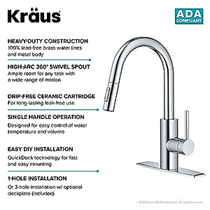 Kraus KPF-2620CH Oletto Single Lever Pull Down Kitchen Faucet, 16 Inch, Chrome