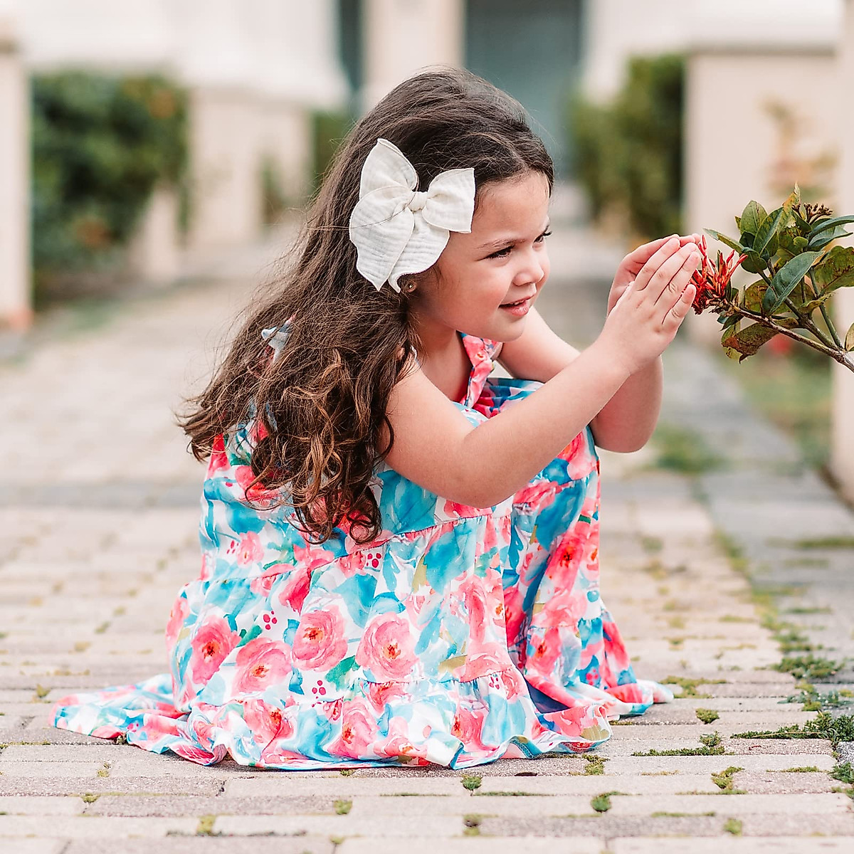 Girl Floral Dresses Size 6 Little Girls Dress Size 5 Pink Casual Sundresses 5T A-Line Knee-Length Pleated Frocks
