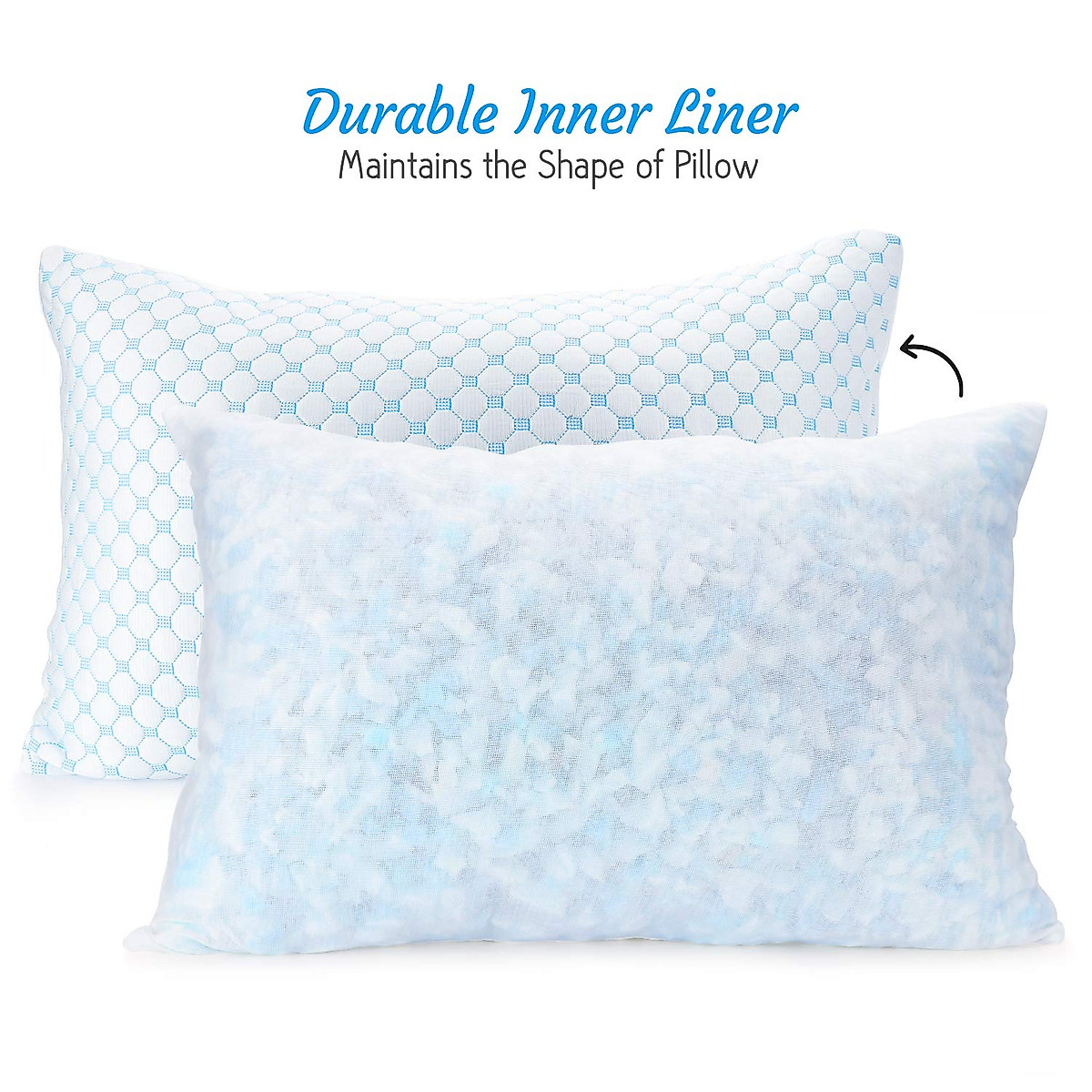 Nestl Cooling Pillow, Shredded Memory Foam Pillows King Size Set of 2, Gel Infused Cool Pillow, Adjustable King Size Pillow for Sleeping, Breathable King Pillow, Washable Removable Bed Pillow Cover