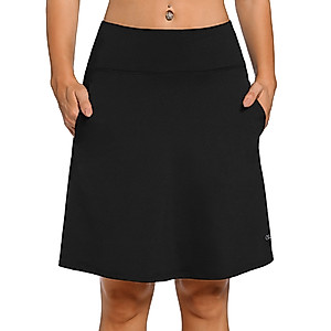 ChinFun 20" Knee Length Skorts Skirts for Women Tennis Athletic Running Golf Skirt with Pockets Black XL