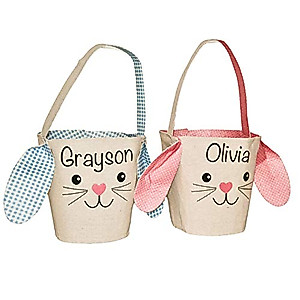 Personalized Easter Basket/Rustic Bunny Easter Baskets/Canvas Easter Tote/Bunny Ears Easter Basket with Name/Soft Easter Pail