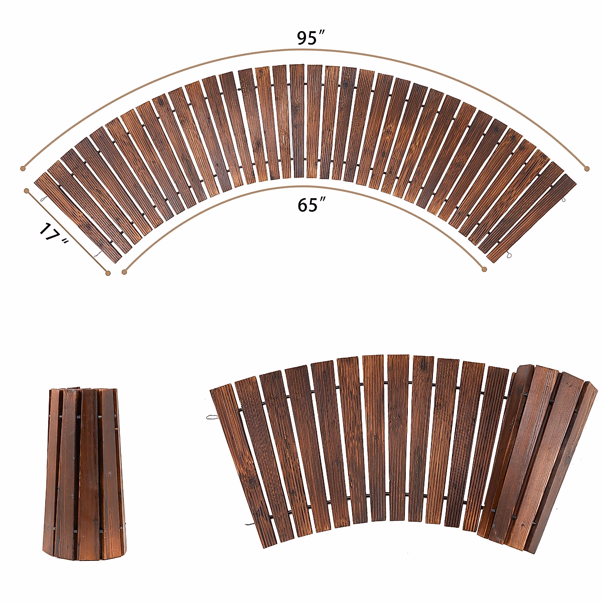 Dragosum 8FT Garden Pathway Wooden Walkway, Outdoor Path Curved Walkway Roll Out Plow and Hearth Wooden Walkway, Decorative Lawn Patio Pavers Boardwalk Beach Wedding Party (Curved)