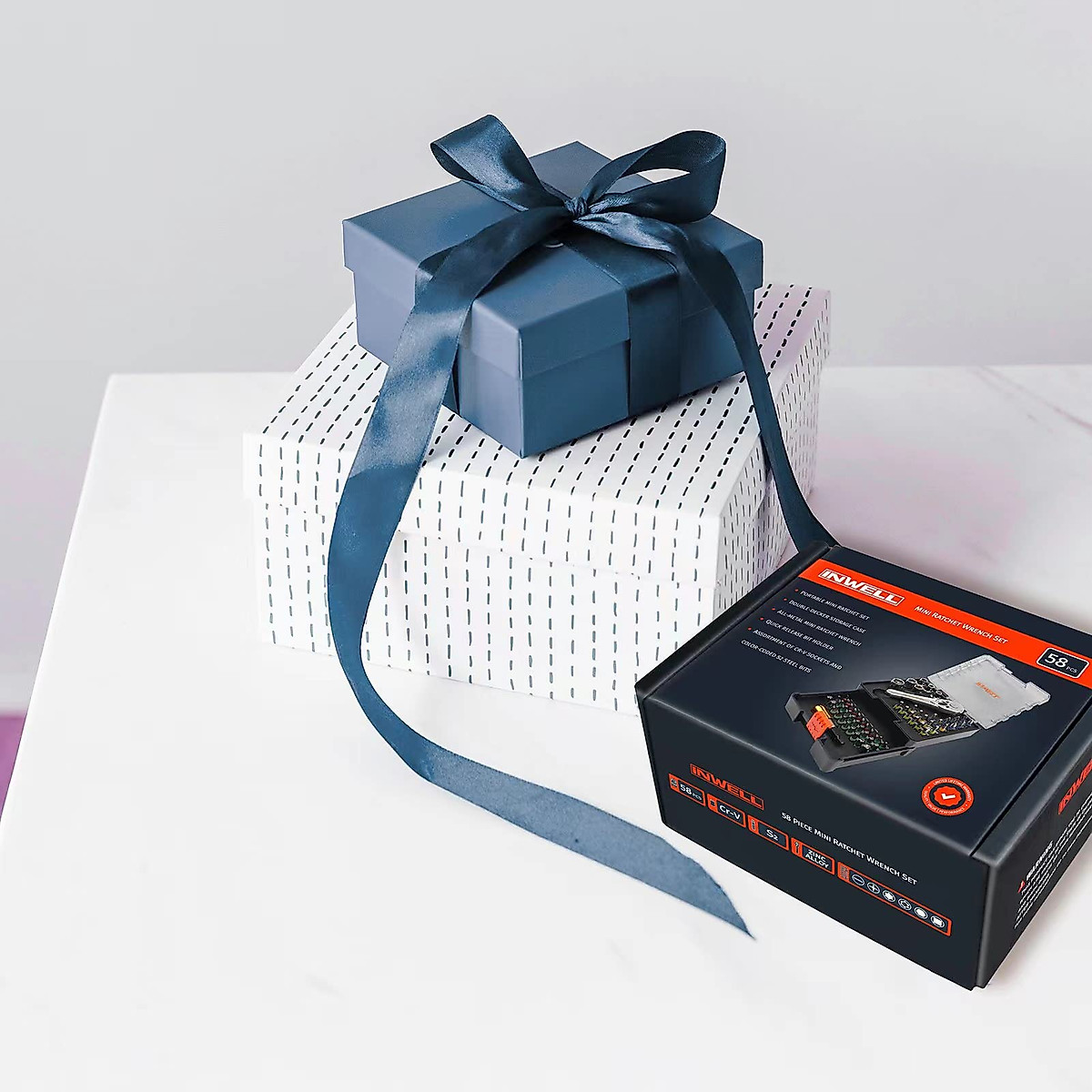 Inwell 58 Piece Screwdriver Bit Set | 1/4" Drive Mini Ratchet Wrench and Sockets Set | Premium S2 Material Driver Bits | Phillips,Slotted,Hex,Square,Trox,Tamper Proof Torx,Quick Release Bit Holder