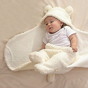Yinuoday Baby Hooded Swaddle Blanket, Newborn Baby Receiving Blanket Fleece Swaddle Sleeping Bag Sack for Baby Boys and Girls (White)