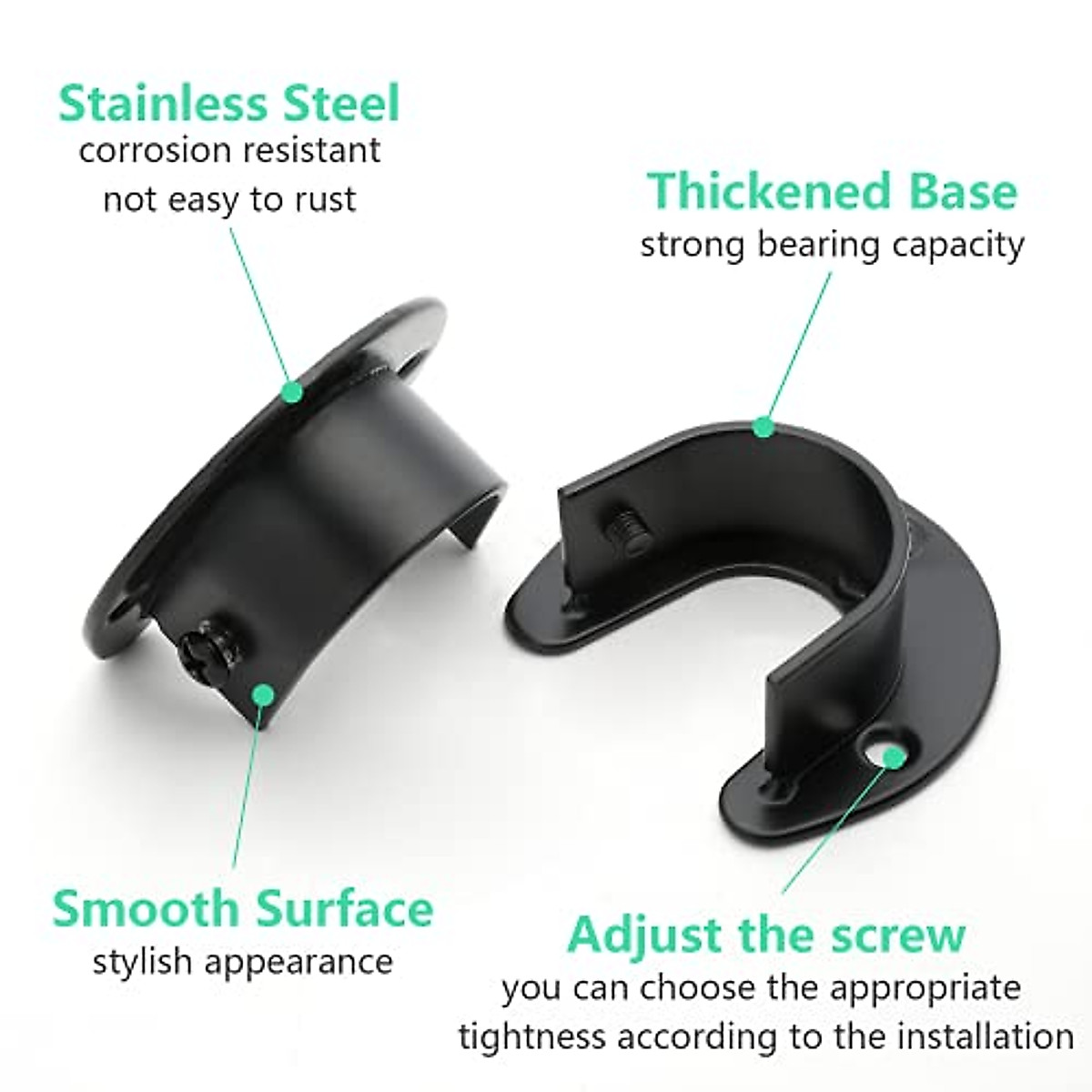 Suiwotin 2 Packs Stainless Steel Closet Rod End Supports 1 Inch Wardrobe Bracket Heavy Duty Closet Pole Sockets Flange Rod Holder, U-Shaped with Screws, Black