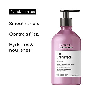 L'Oreal Professionnel Liss Unlimited Shampoo - Provides Long-Lasting Frizz & Humidity Protection With Moisture, For Frizzy & Textured Hair Types, With Prokeratin