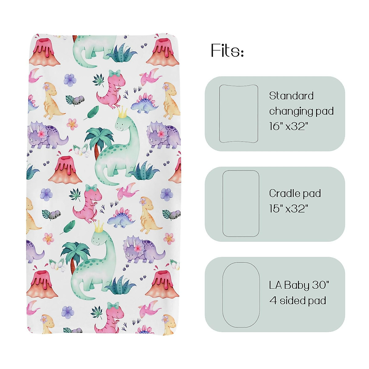 HawSkgFub Girls Dinosaur Changing Pad Cover for Baby Pink Purple, Dino Animal Tropical Diaper Change Table Covers, Ultra Soft Stretchy Breathable Safe Snug Fitted Changing Mat Sheets Fit 32"/34" x 16"