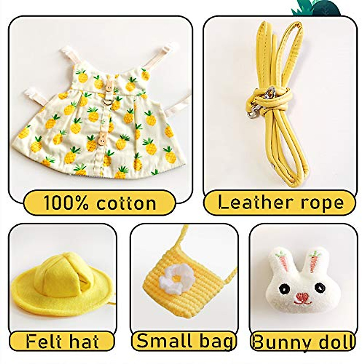 mcgrady1xm Small Animal Harness Vest and Leash Set, No Pull Comfort Clothes with Accessory, Travel Escape Proof Harness for Rabbit Ferret Guinea Pig Bunny Hamster Puppy Kitten (S)