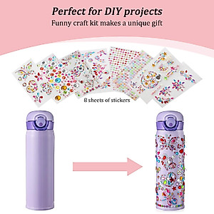 HULASO Gifts for Girls Decorate Your Own Water Bottles with Rhinestone Glitter Gem Stickers - Valentine's Day Gift Girls DIY Arts and Crafts, BPA Free Stainless Steel Vacuum Insulated Mug (17 OZ)