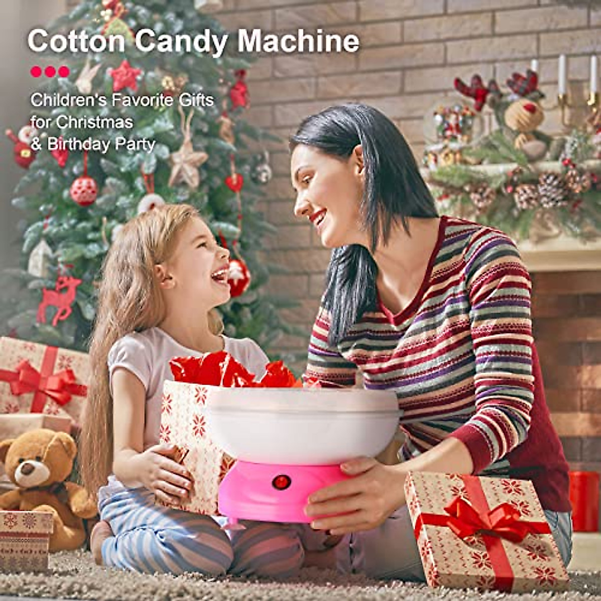 Cotton Candy Machine, 500W Portable Cotton Candy Makers for Kids Birthday Family Party Christmas Gift, Small Hard & Sugar-Free Candy Floss Making Machine with 20 Marshmallow Sticks and Sugar Scoop