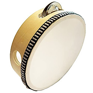 Luvay 6" Hand Held Tambourine Drum - Metal Jingles Percussion Instrument with Head (White)