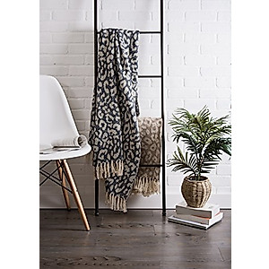 DII Bold Eclectic Leopard Woven Throw, 50x60, Tan with White Spots