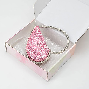 Anopo Heart Round Shape Rhinestone Clutch Purse Bag Diamond Frame Glitter Bright Sequins Evening Handbag Wedding Party Prom Heart Pink