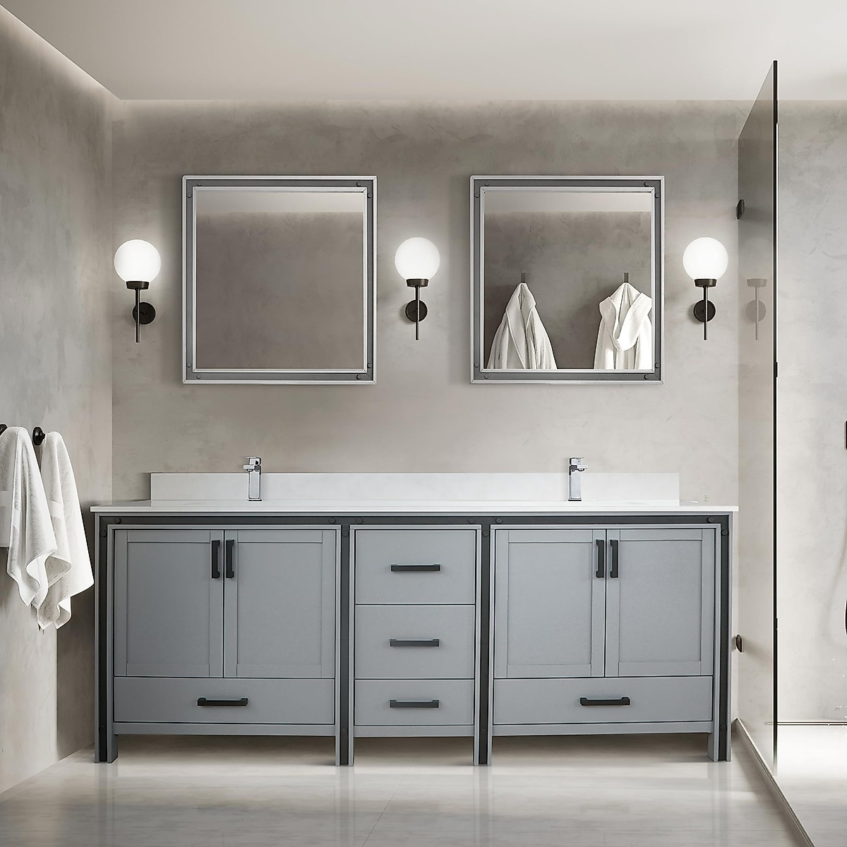 Bell+Modern Augustine 84 in W x 22 in D Dark Grey Double Bath Vanity and White Quartz Top