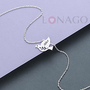 LONAGO Peace Dove Necklace Personalized,Engrave Name Dove Pendant Peace Jewelry Gift for Women