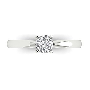 Clara Pucci 0.50ct Round Cut Solitaire Moissanite Engagement Wedding Bridal Promise Anniversary Ring in 18K White Gold Size 5.75