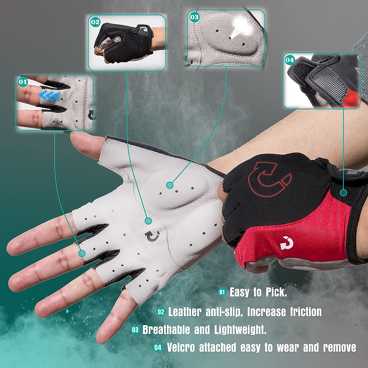 GEARONIC Cycling Bike Bicycle Motorcycle Glove Shockproof Foam Padded Outdoor Workout Sports Half Finger Short Gloves - Red XL