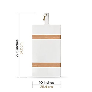 Chloe and Cotton | 22.5 Inch Acacia Wood Rectangle Board with Handle | Decorative Cutting Board | Kitchen Counter Backsplash Display | White