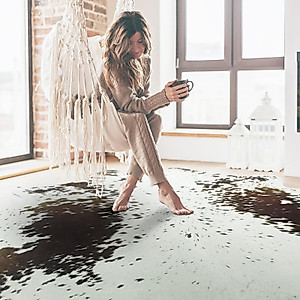 B BENRON Modern Cowhide Rug Faux Cow Rug for Living Room 5.3x6.2ft Animal Rug White and Brown Cow Hide Rug Large Cow Print Rug Non Slip Area Rug Industry Style Western Rugs