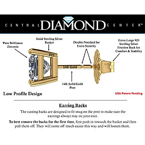 Central Diamond Center 14K Gold Posts & Sterling Silver Princess Cut CZ Stud Earrings - 5.5mm 2.00cttw - Yellow Gold Plated