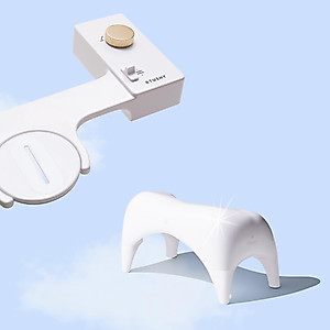 TUSHY Classic Gold Bidet & White Relaxed Ottoman Bundle