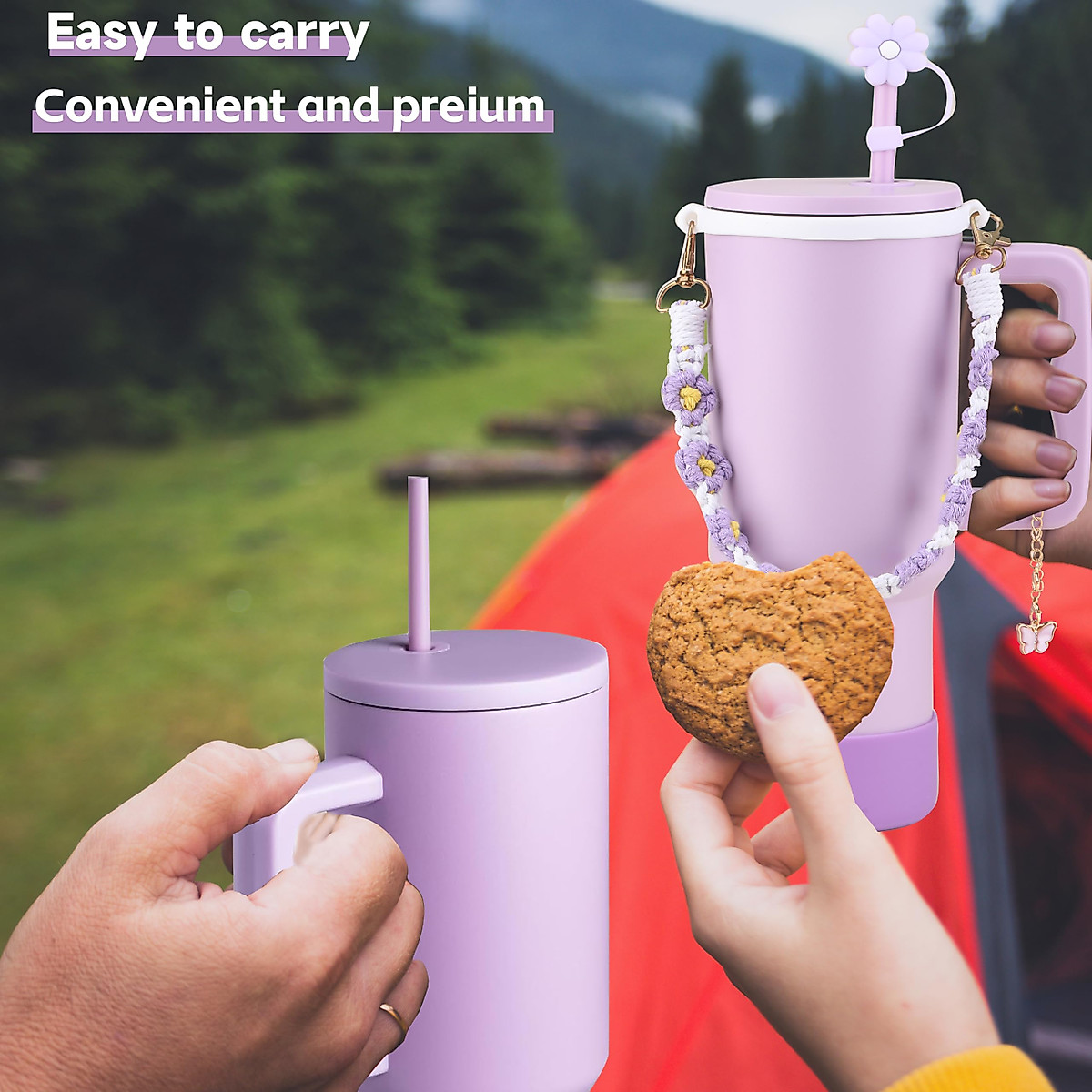 Sanilinwild 40 oz Tumbler with Handle Straw and Accessories, Drop & Abrasion Resistant, Vacuum Double-Layer Insulation, Ideal for Camping, Fitness, Outdoor Use