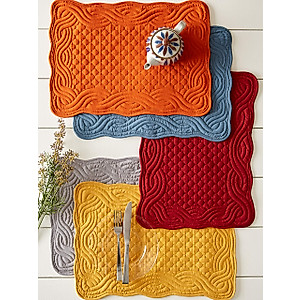 DII Quilted Farmhouse Collection Tabletop, Placemat Set, French Blue, 6 Piece
