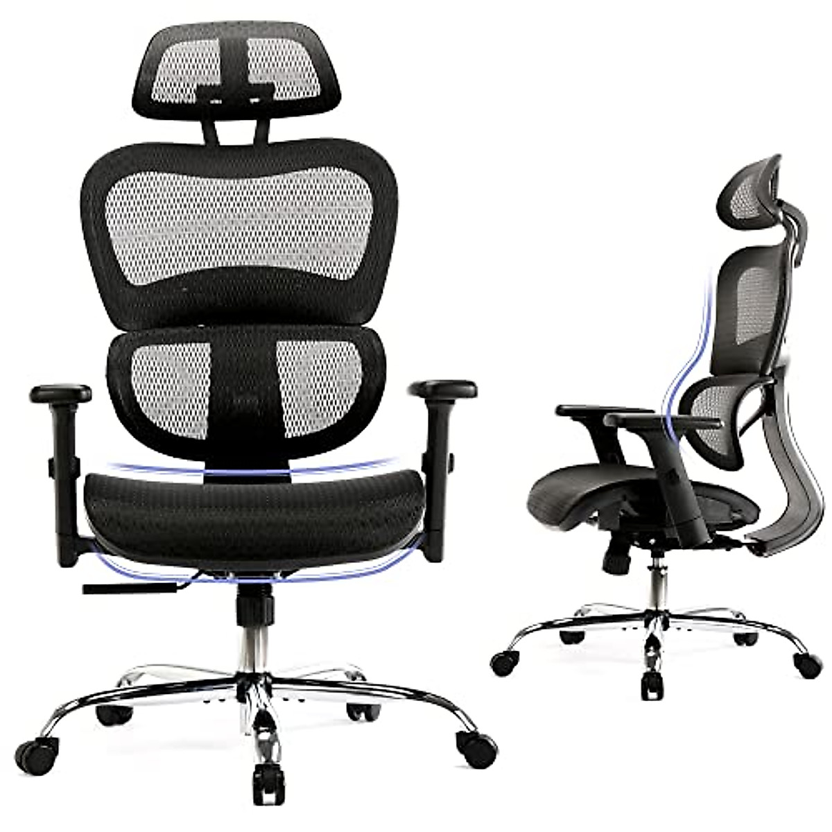 COLAMY Ergonomic Mesh Office Chair-Adjustable Reclining Backrest and Headrest with 4D Armrests, Executive High Back Design Lumbar Support for Home, Gaming, Study-Black, 275lbs