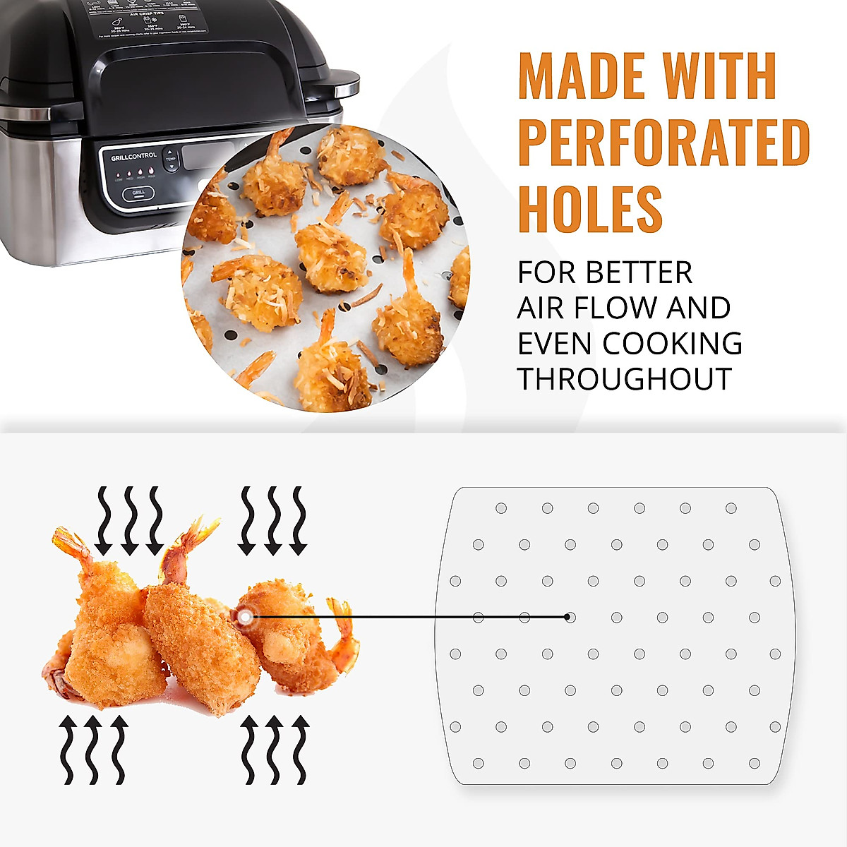 Air Fryer Parchment Paper For Ninja Foodi Grill 5-in-1 AG301, 4qt Ninja Foodi Accessories, Air Fryer Accessories, 100pcs Air Fryer Liners, Heat Resistant Mat for Ninja Fryer Cookware by INFRAOVENS