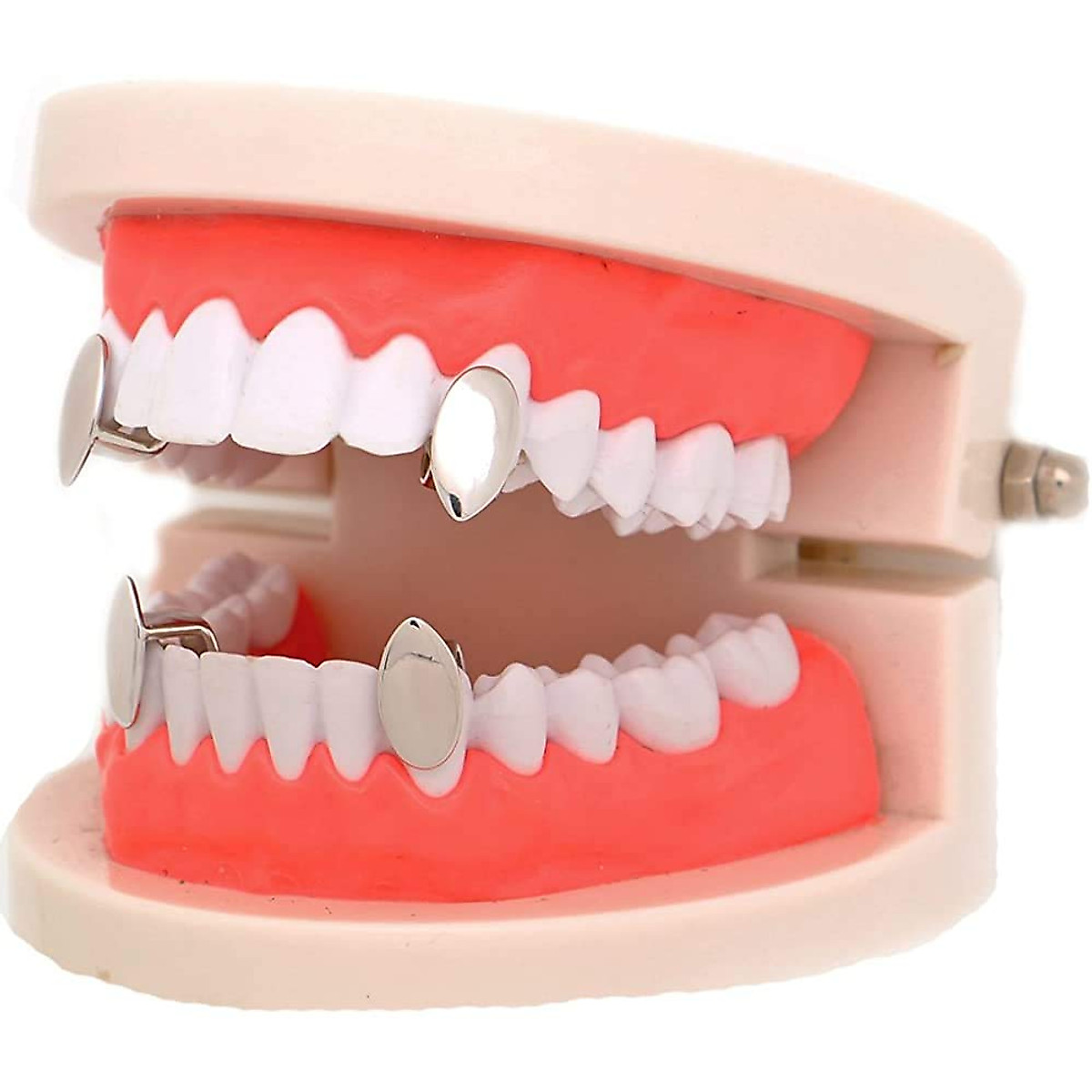 canjoyn 4 PC Vampire Dracula Single Metal Fangs Hip Hop Teeth 18K Grillz Set