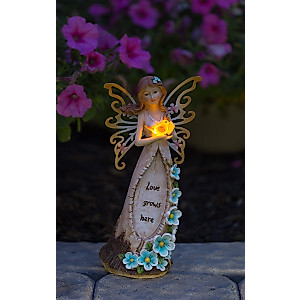 VP Home Love Grows Here Fairy Solar Powered Outdoor Decor Garden Light with LED Crackled Glass Globe Great Addition for Your Garden Solar Powered Light Garden Decorations Gifts for Outside Patio Lawn