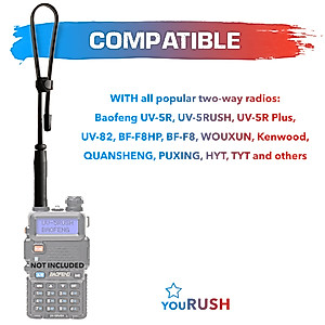 youRUSH Ham Radio UV5R Antenna Compatible with Baofeng UV-5R, UV-82, BF-F8HP. 18.7 Foldable Tactical Antenna SMA Female Connector Dual Band VHF/UHF for Two Way Radio & Lanyard youRUSH