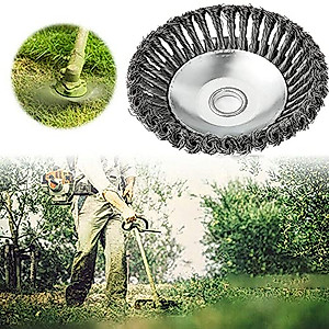 Kink Wire Wheel Brush,Rotary Weed Brush, Lawn Mower Grass Brush Trimmer Head, Straight-axis Gas Trimmer, Weed Trimmer, Rust Remover.Thickened Steel Wire wear-Resistant Spring Steel Wire Wheel.