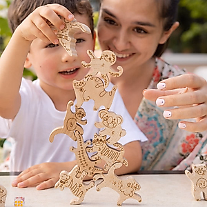 Stacking Blocks 42 pcs Large Gift Set Wooden Balancing Game Funny Animals Building Blocks Wooden Kids Blocks in Gift Box Balance Toy Stack Game Holiday Birthday Gift Wooden Stacking Toy Funny Anim-42