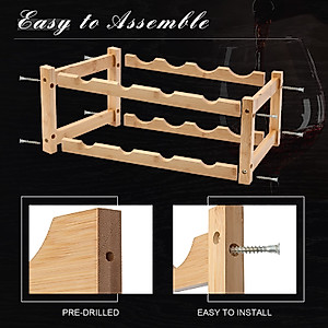 Maitys 2 Pieces Wine Rack Standing 8 Bottle 2 Tier Wine Rack Countertop Bamboo Wine Bottle Holder Wooden Wine Shelf Wine Stand for Kitchen Bar Cellar Basement Tabletop Display Cabinet Decor