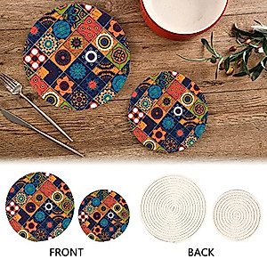 Kigai Classical Nation Flower Pot Holders Trivets Set 2 Pcs,Round 100% Cotton Braided Hot Pads for Hot Dishes Hot Pots and Pans/Kitchen Trivets