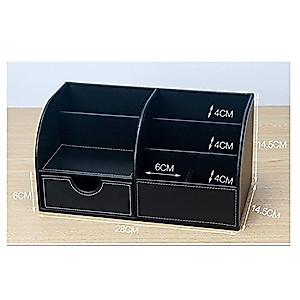 Desk Organizer, Multi-Function PU Leather Office Stationery Organizer Storage Box, Office Accessories Organizer-Business Card, Pen, Pencil, Mobile Phone, Stationery Holder (Black)