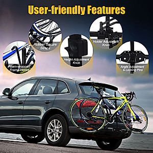 GYMAX 2 Bike Hitch Mount Platform, Folding Bike Rack with Adjustable Frame Hooks for 20”-26” Tires, Heavy Duty Vehicle Bicycle Carrier for 1-1/4" and 2" Hitch Receiver