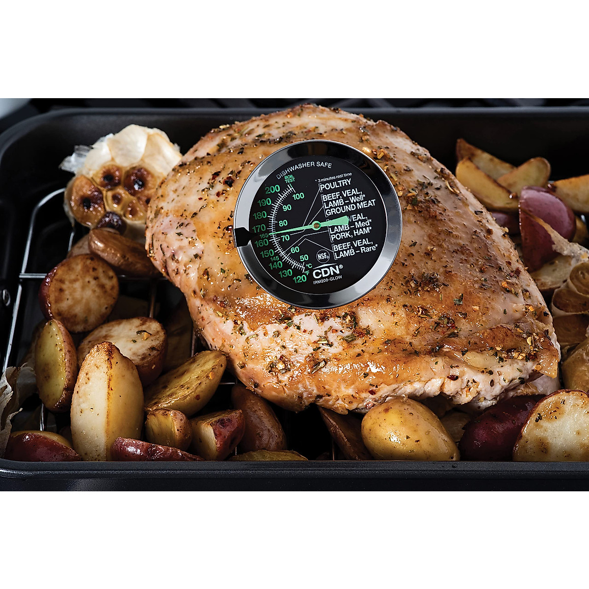 CDN ProAccurate® Glow-in-the-Dark Meat Thermometer for Precise Ovenproof Poultry Cooking - 2" Dial (IRM200-Glow)