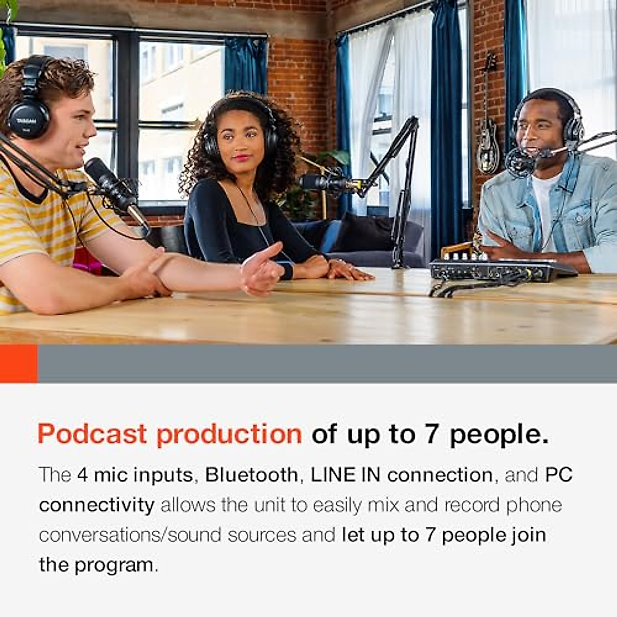 TASCAM Mixcast 4 Podcast Streaming Mixer, Recorder, and USB Audio Interface — Four XLR/TRS Mic Inputs, Touch Screen and Editing Software Included