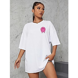 Cozyease Women's Graphic Tees Slogan Print Short Sleeve Round Neck Oversized T Shirt White and Pink XL