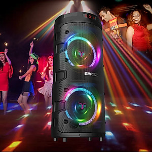 EARISE M62 Portable Bluetooth PA Speaker, Dual 6.5" Rechargeable Indoor/Outdoor Bluetooth Karaoke Audio System, TWS, Party Lights, LED Display, FM/AUX/MP3/USB/SD/TF