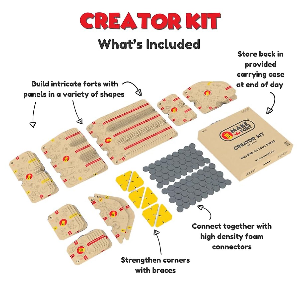 Make-A-Fort Creator Kit - Build Complex and Challenging Forts for Kids - Creative Fun for Ages 8 and Up - Build a Robot, a Rocket, a Shark, Fighter Jets, and More - Durable, Reusable, and Made in USA