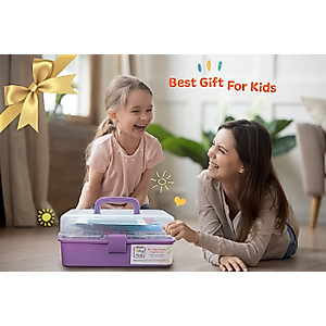 Olly Kids Arts and Crafts Supplies for Kids Girls 4 5 6 7 8 9 10 11 & 12- Ultimate Crafting Supply Carboodle in Portable 3 Layered Plastic Art Box