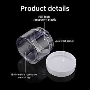 Patelai 4 Pieces Round Clear Wide-mouth Leak Proof Plastic Container Jars with Lids for Travel Storage Makeup Beauty Products Face Creams Oils Salves Ointments DIY Making or Others (White,2 Ounce)