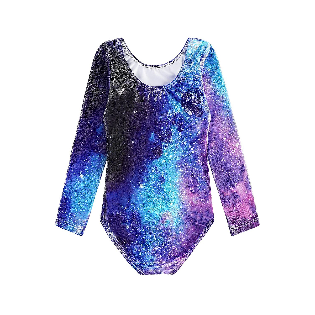 HOZIY Long Sleeve Gymnastics Leotards for Girls 7-8 Size 6-7 Year Old Blue Purple Galaxy Dance Clothes Tumbling Outfits Unitard Sparkle Kids Bodysuit Outfits Sleeved