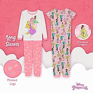 Disney Girls' Princess 6-Piece Snug-Fit Cotton Pajamas Set, DREAM BIG, 6